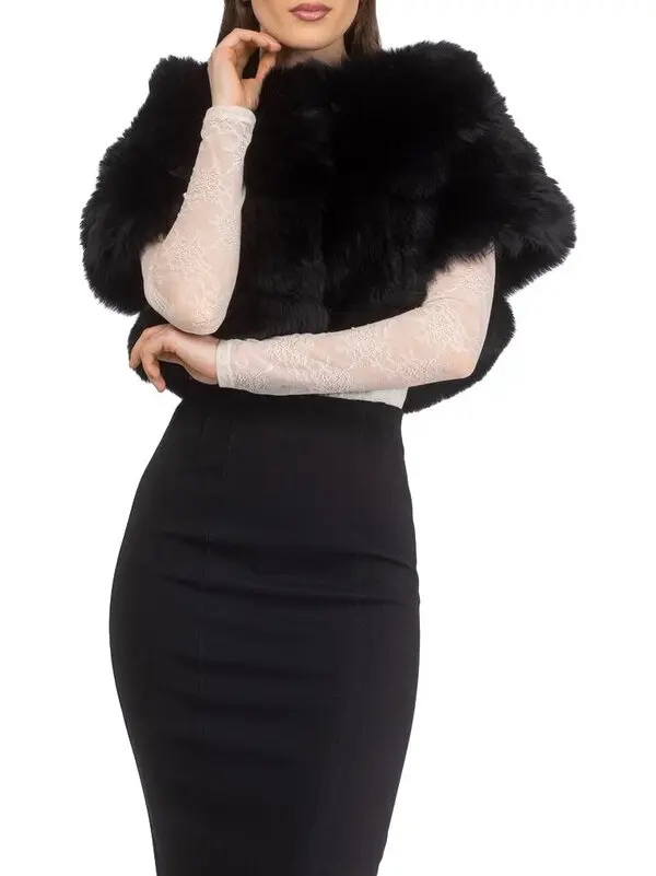 Gorski Genuine Shearling Lamb Capelet - Black