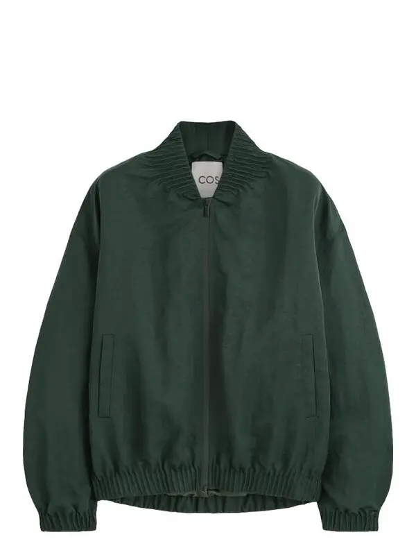 Cos Gathered Nylon Bomber Jacket - Green