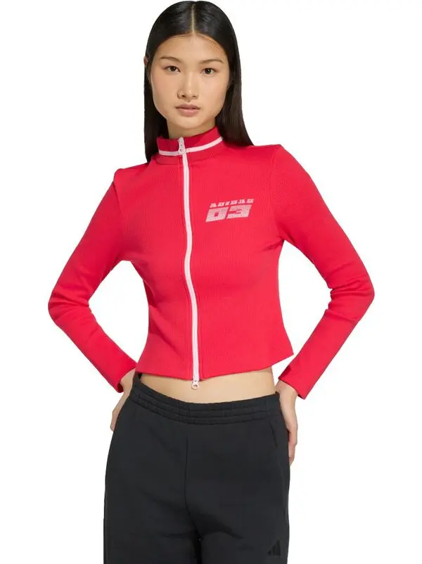 Adidas Ribbed Full-zip Cardigan With Turtle Neckline - Pure Ruby / Clear Pink