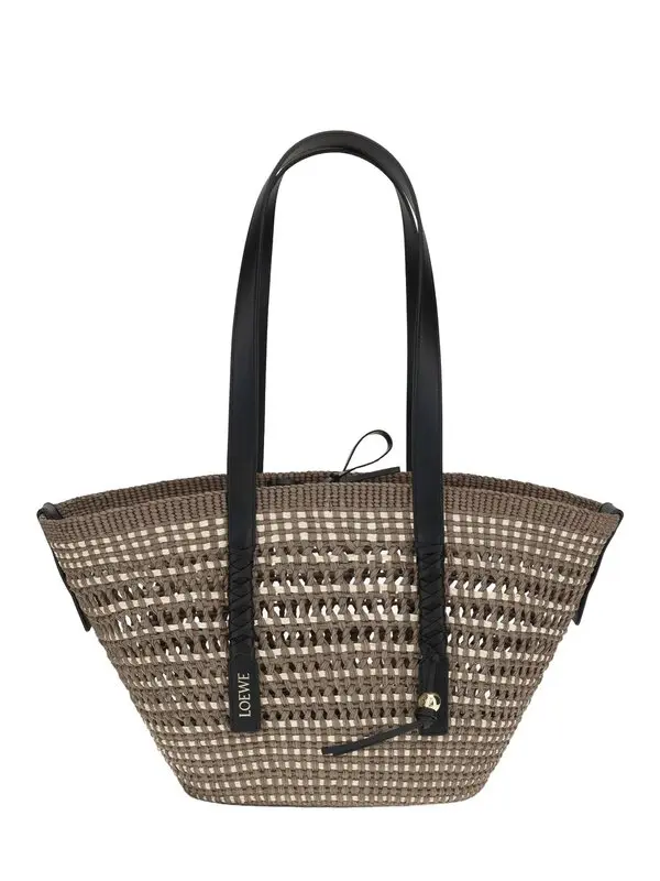 Loewe Medium Braided Basket Shoulder Bag In Iraca Palm And Calfskin - Brown