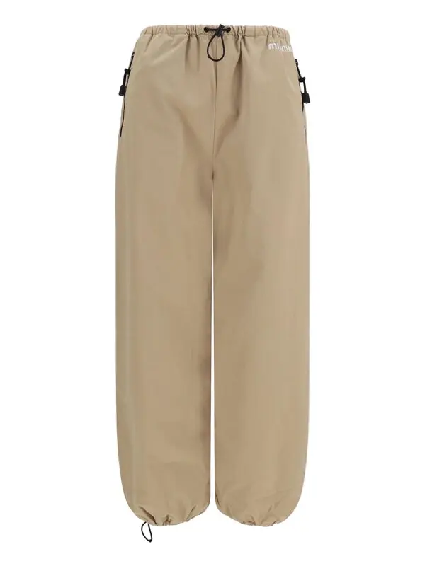 Miu Miu Elasticated Waist And Hem Cotton Gabardine Pants - Beige