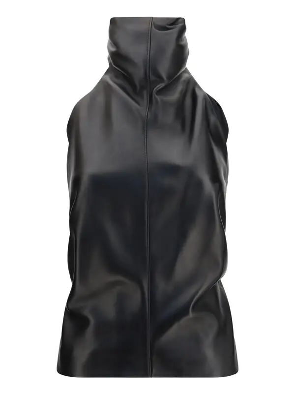 Khaite Rone Leather High Neck Top - Black