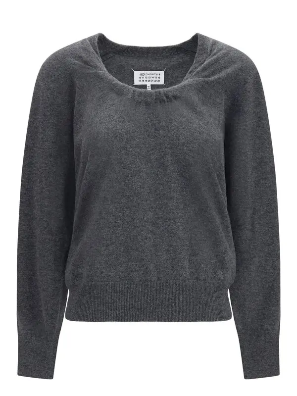 MAISON MARGIELA Gathered Neckline Fine Knit Lambswool Sweater - Grey