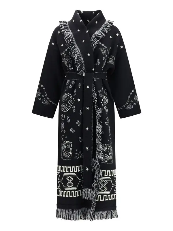 Alanui Bandana Jacquard Knit Coat - Black