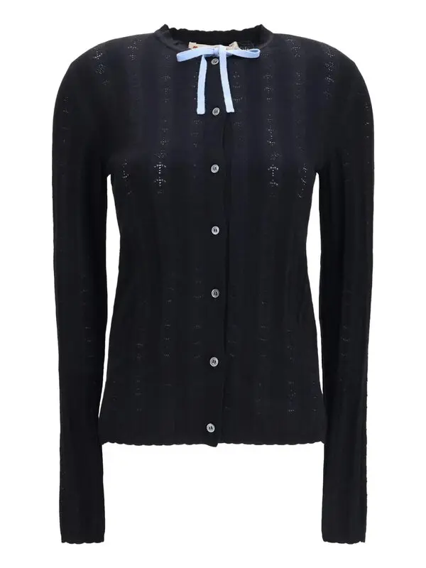 Marni Wool And Silk Cardigan With Bow Detail - Black
