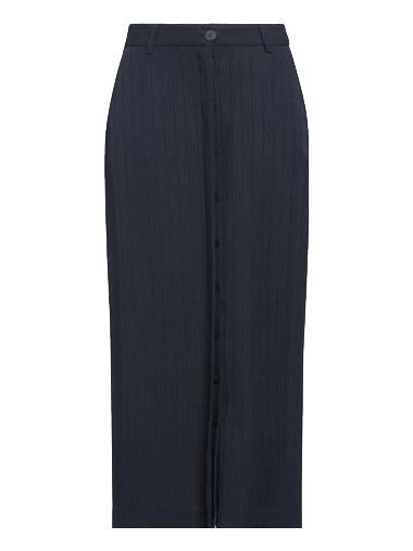 Momoni Midnight Pinstriped Viscose Wool Midi Skirt - Blue