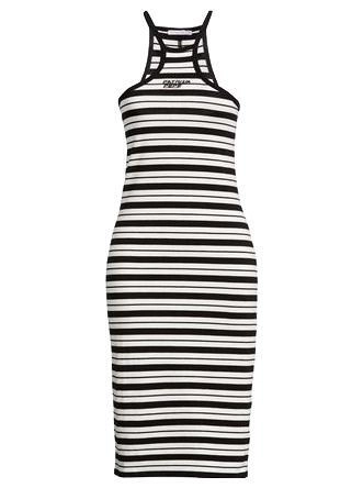 Patrizia Pepe Ribbed Striped Midi Dress - Black