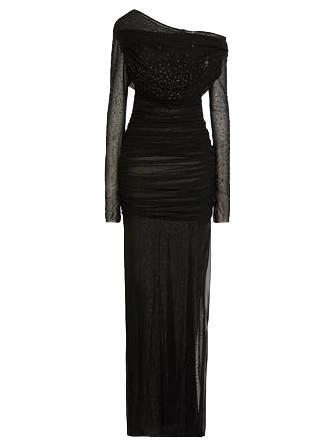 Amen Tulle Maxi Dress With Crystal Embellishments - Black