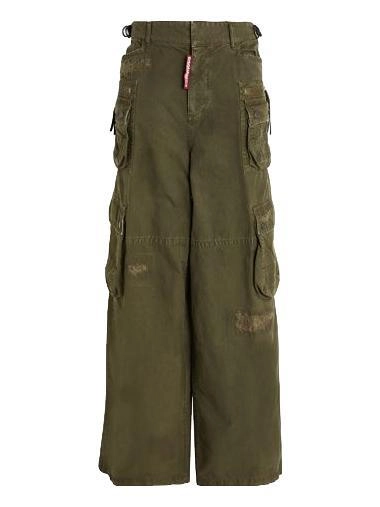 Dsquared2 Military Cotton Cargo Pants With Calfskin Details - Green