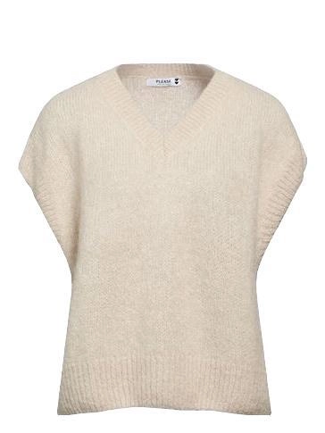 PLEASE Mohair Wool Blend V-neck Sweater - Beige