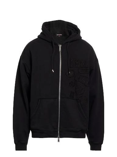 Dsquared2 Cotton Fleece Zip-up Hoodie With Appliqués - Black