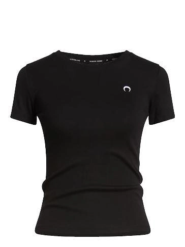 MARINE SERRE Cotton Ribbed T-shirt With Embroidered Logo - Black
