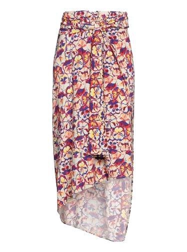 Rabanne Asymmetrical Floral Print Midi Skirt In Viscose Blend - Orange