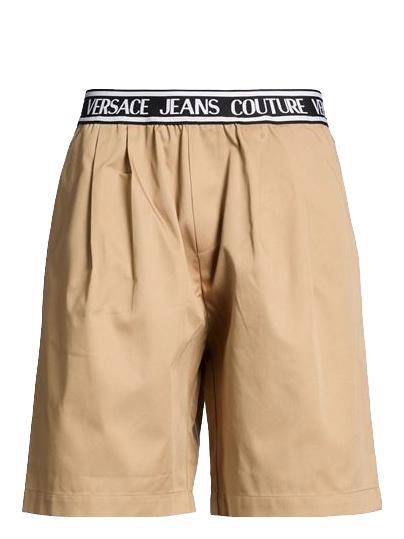 Versace Polyester Cotton Blend Shorts - Beige