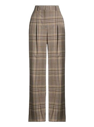 Tory Burch Tartan Plaid High-waisted Wide-leg Trousers - Grey