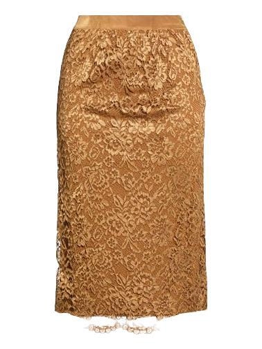 OLTRE Lace Pencil Skirt With Velvet Trims - Brown