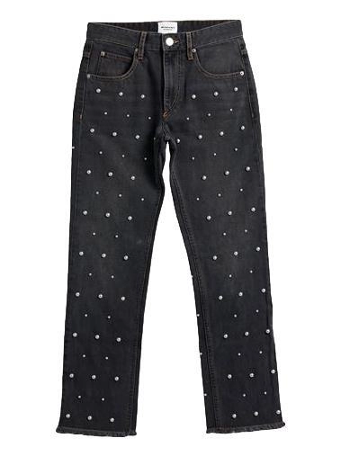MARANT ETOILE Cotton Jeans With Stud Embellishments - Charcoal