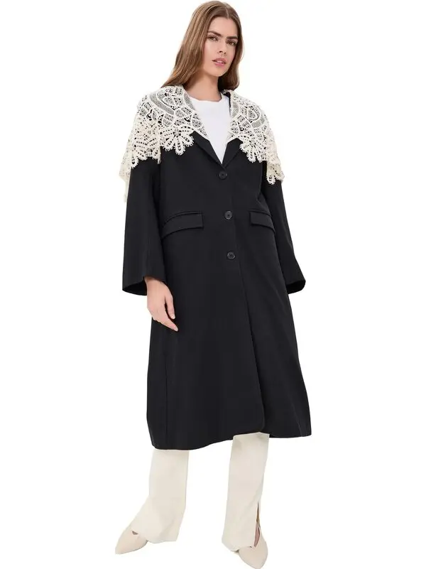 Sea Alina Lace Oversized Long Coat - Black