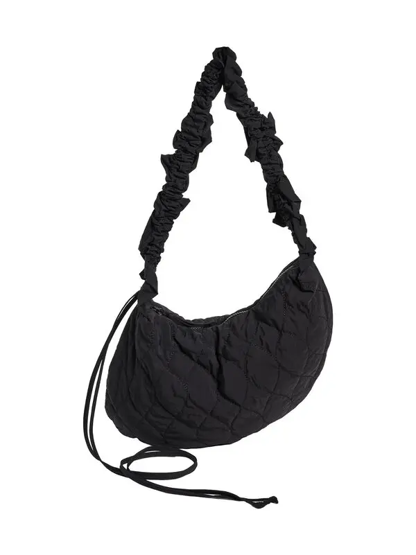 DAMSON MADDER Embroidered Rose Ruched Kidney Bag - Black