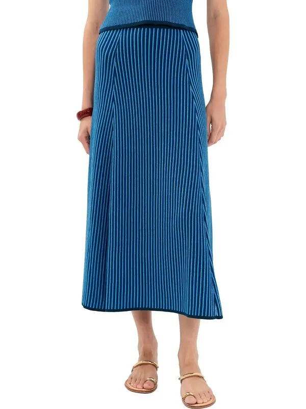 Escvdo Striped Knit Midi Skirt - Blues