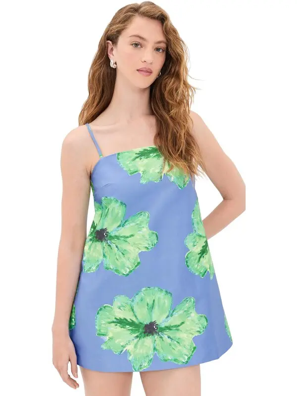 THE WOLF GANG Palma Mini Dress Floral Print - Cornflower