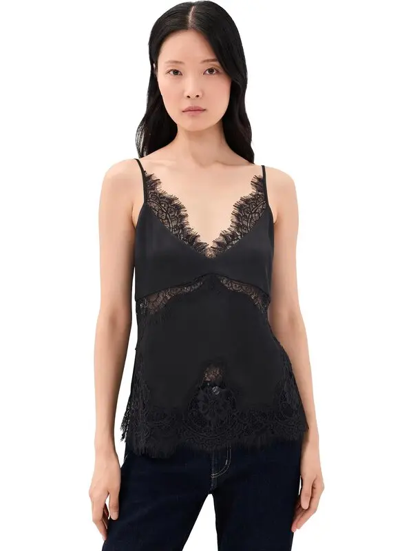 L'Agence Mitsu Lace Trim Cami - Black