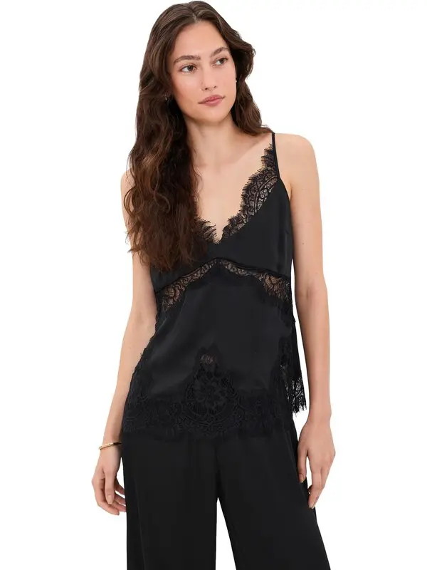 L'Agence Mitsu Lace Trim Cami - Black