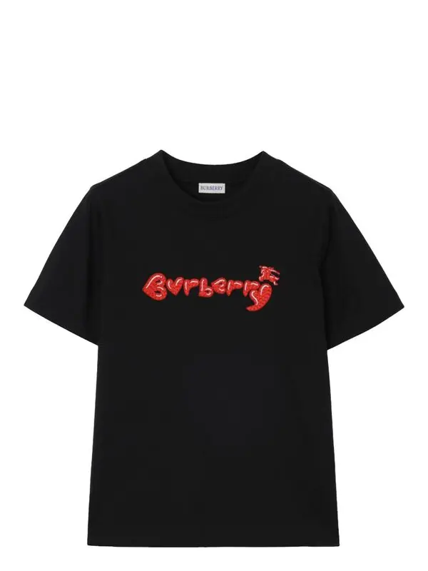 Burberry Embroidered Heart Logo Cotton T-shirt - Black