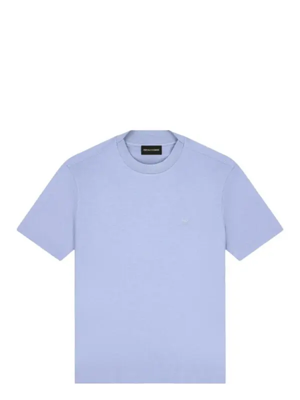Emporio Armani Jersey T-shirt With Micro Eagle Embroidery - Light Blue