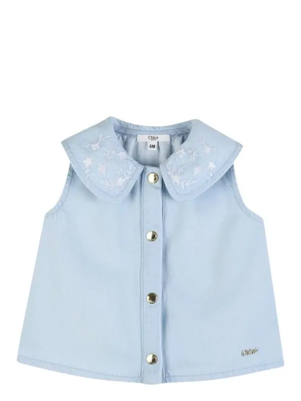 Chloé Embroidered Collar Sleeveless Top - Blue