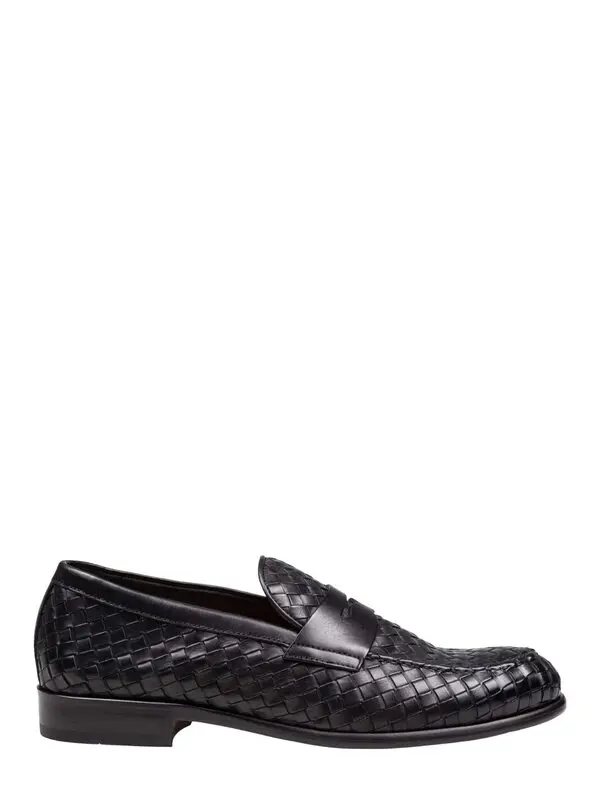 DOUCAL'S Round Toe Woven Loafers - Black
