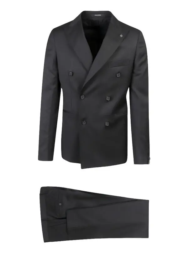 Tagliatore Fitted Double-breasted Suit - Black
