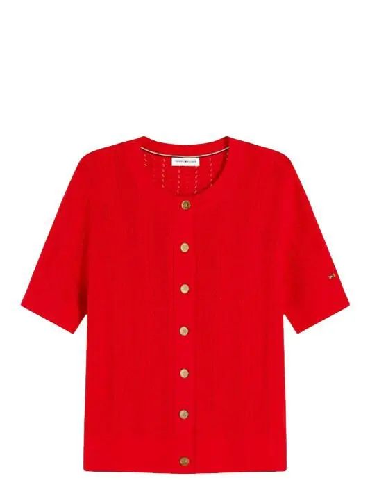 Tommy Hilfiger Cable-knit Short-sleeve Cardigan - Fiery Red