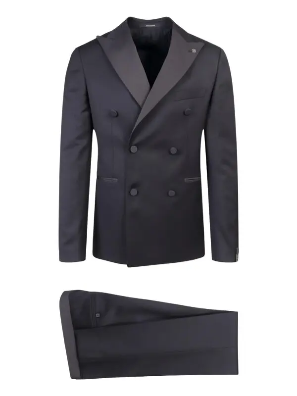 Tagliatore Fitted Double-breasted Suit - Black