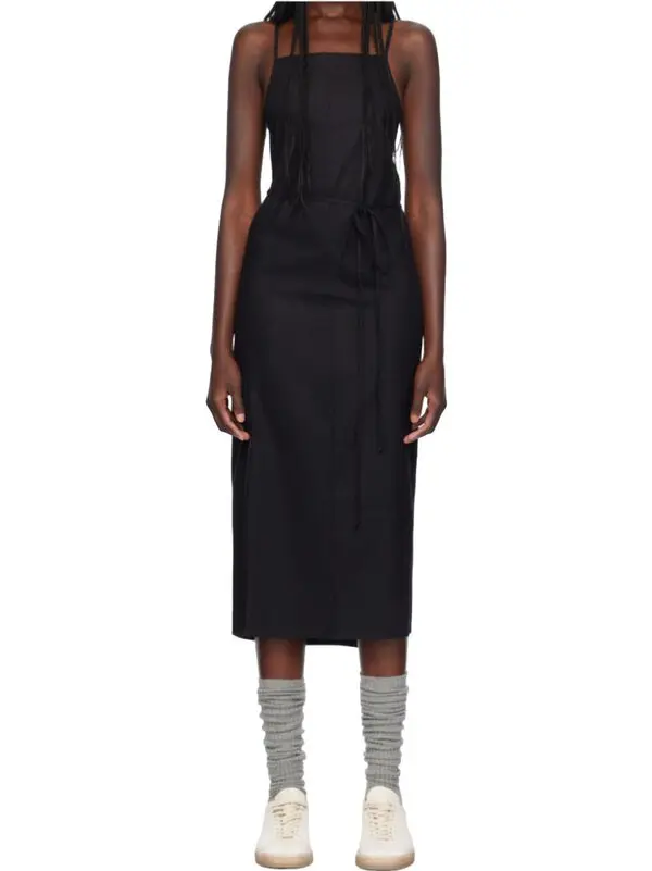 BASERANGE Yumi Apron Silk Midi Dress - Black