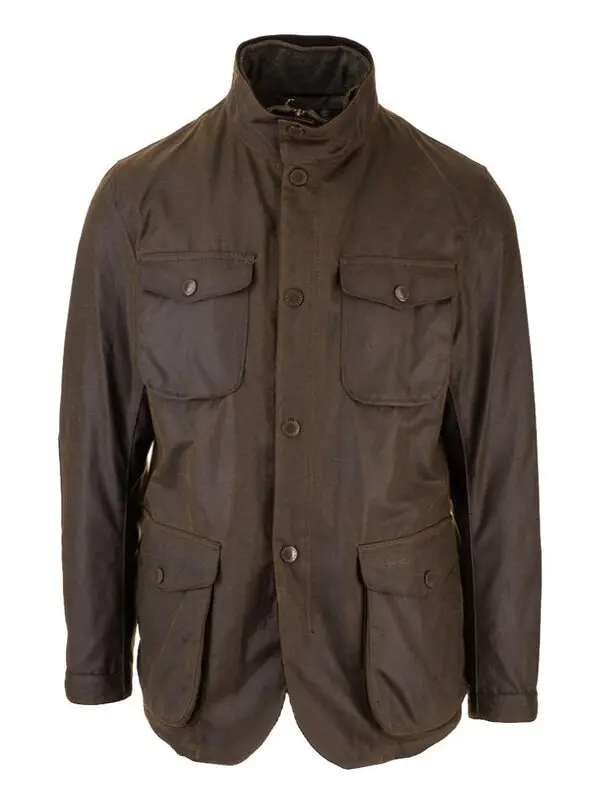 Barbour Ogston High-neck Waxed Jacket With Logo Embroidery - Black