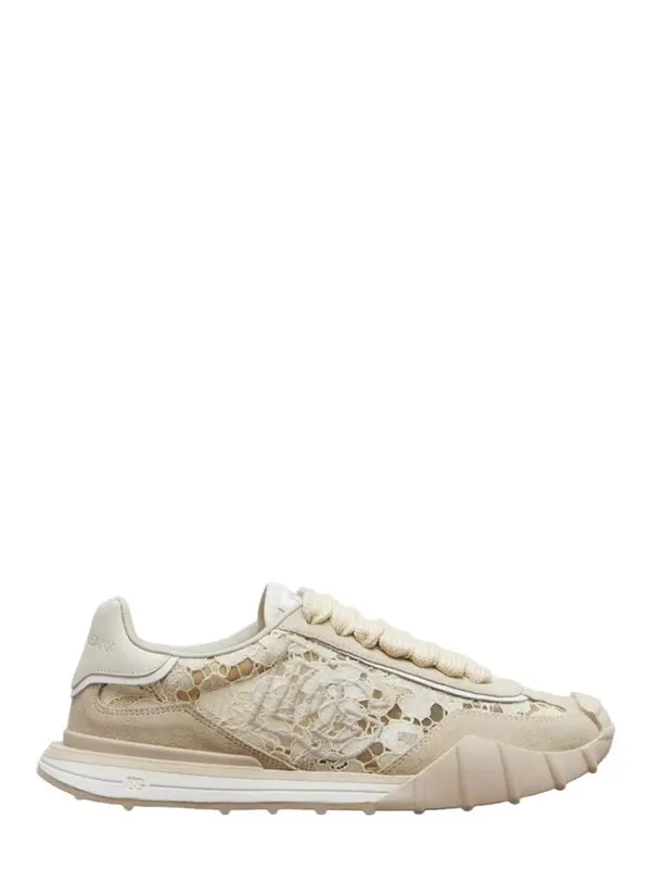 Dolce & Gabbana Runner Sneakers With Suede Trim And Floral Lace - Nude