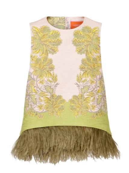 La DoubleJ La Scala Feather-trimmed Cotton Top - Multicolor