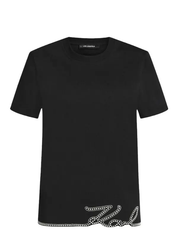 Karl Lagerfeld Round Neck Embellished Logo T-shirt - Black