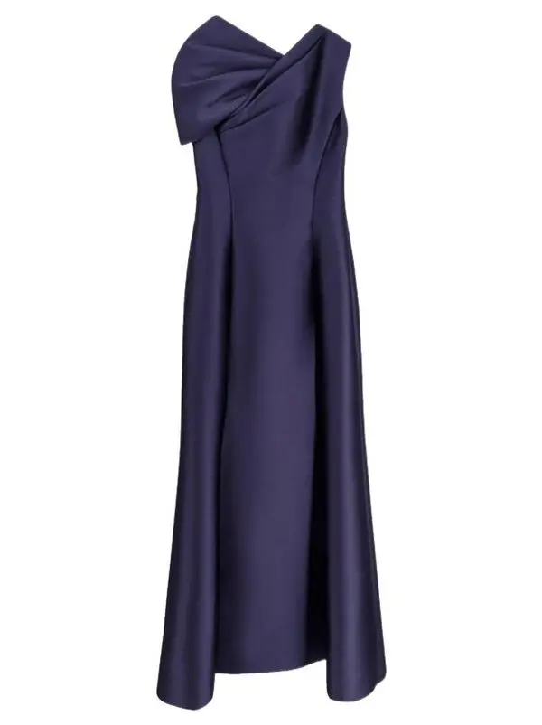 Alberta Ferretti Sleeveless Asymmetrical Neckline Dress With Mikado Bow - Blue