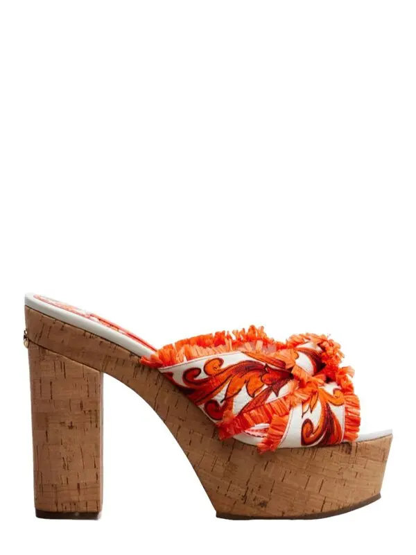 Dolce & Gabbana Majolica Brocade Platform Sandals - Brown