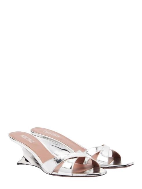 Paris Texas Nina 50 Metallic Leather Wedges - White