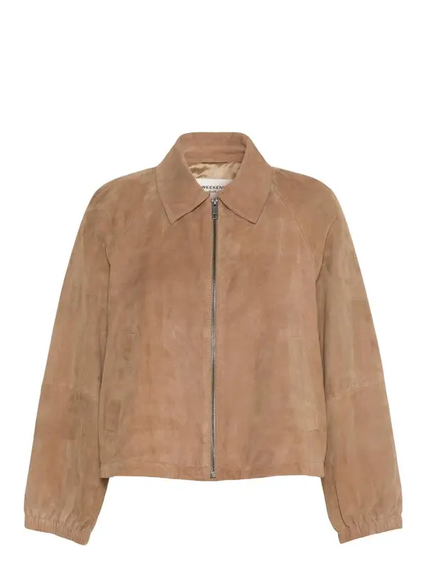 Max Mara Suede Zip-up Jacket - Beige