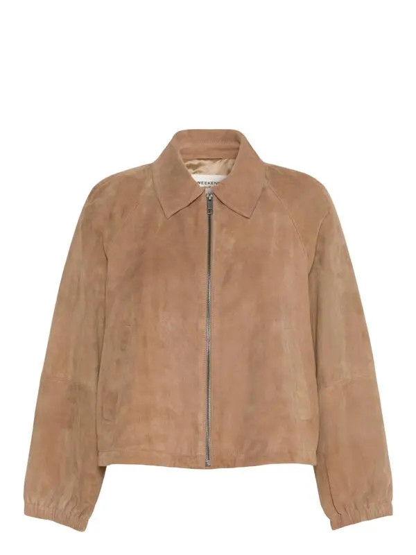 Max Mara Suede Zip-up Jacket - Beige