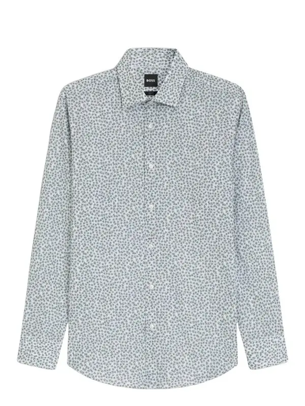 Hugo Boss Slim-fit Business Shirt In Stretch Poplin - Green Pattern