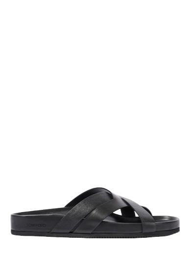 TOM FORD Leather Criss-cross Slides - Black