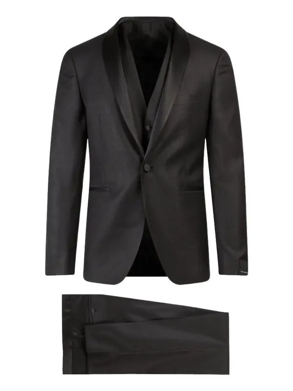Tagliatore Satin-lapel Three-piece Suit - Black
