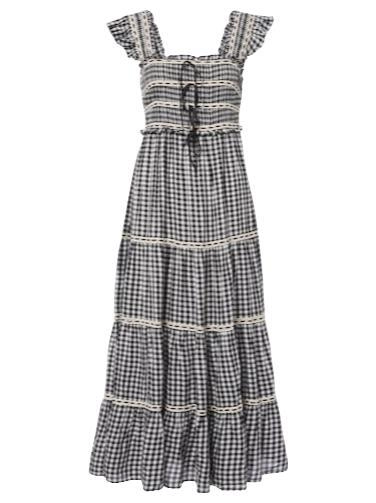Rixo Chandra Checked Cotton Midi Dress - Black