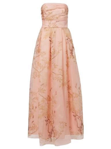 Max Mara Silk Organza Floral Print Bustier Gown - Pink