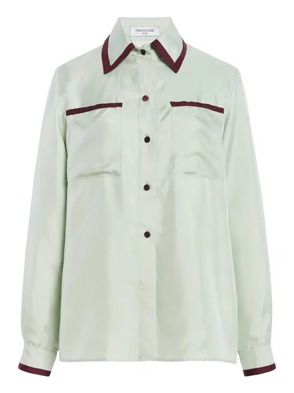 Françoise Silk Shirt With Contrast Piping - Green
